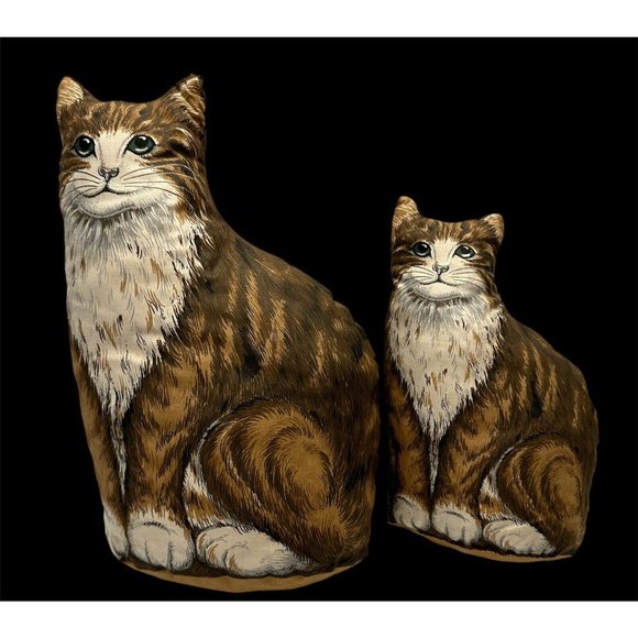 Unbranded | Accents | 2 Vintage 8s Tabby Cat Cloth Toy Doll Stuffed Pillow Green Eyes Mom Baby ...